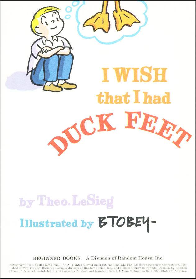 I Wish That I Had Duck Feet | Theo LeSieg Seuss Dr | First Edition ...